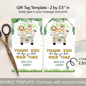 EDITABLE Wild One Birthday Thank You for Coming Gift Tag, Safari ...