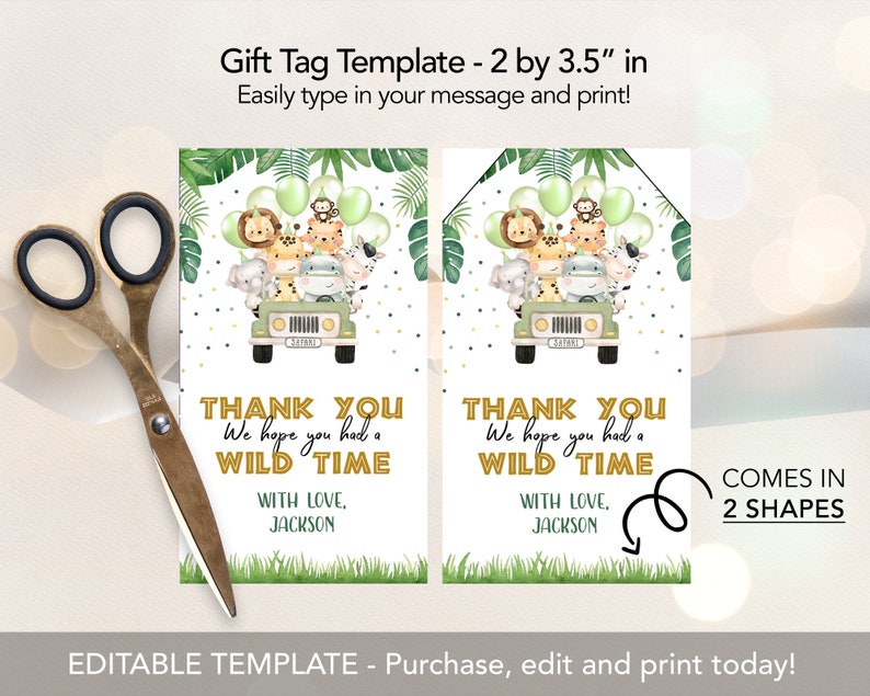 EDITABLE Wild One Birthday Thank You for Coming Gift Tag, Safari ...