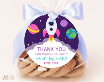 EDITABLE Space Birthday Thank You for Coming Gift Tag, Galaxy Party ...