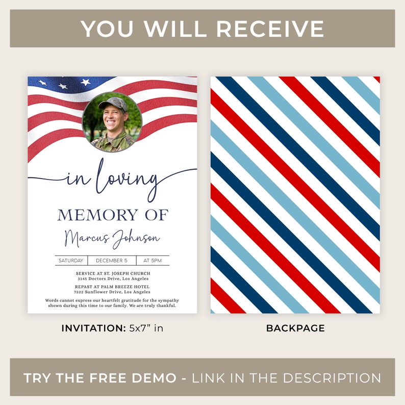 Military Funeral Invitation Template, Editable Navy Funeral ...