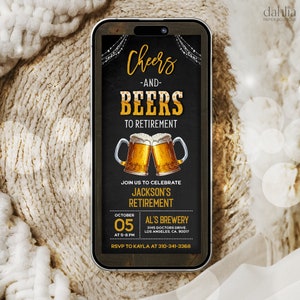 Cheers and Beers Retirement Party Digital Invitation, Editable Surprise ...