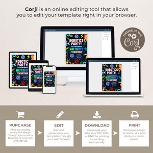 Robotics Birthday Invitation, EDITABLE Robots Party Invite, Boys Neon ...