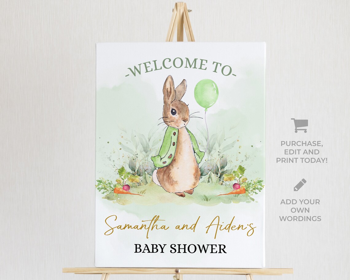 EDITABLE Peter Rabbit Baby Shower Welcome Sign Rustic Boy | Etsy