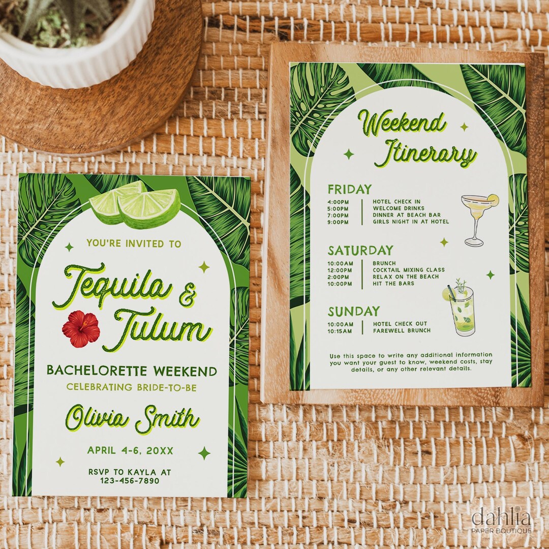 Tequila and Tulum Bachelorette Invite & Itinerary Template, Editable ...