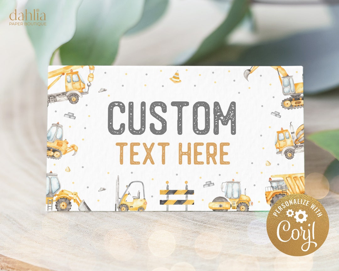 Construction Food Labels Template, Dump Trucks Party Place Card, Any ...
