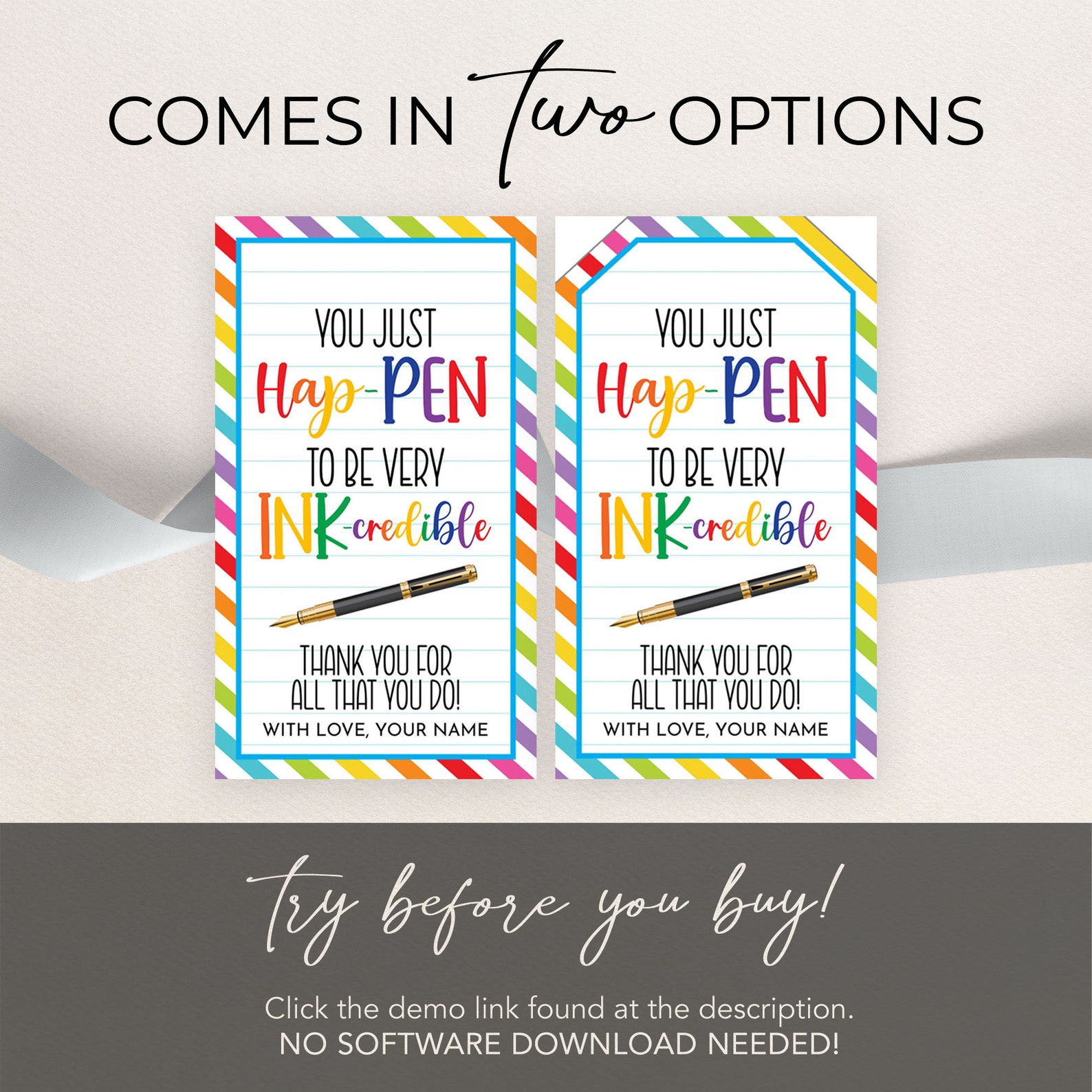 Editable Teacher Appreciation Favor Tags, School Pen Gift Tag Template ...