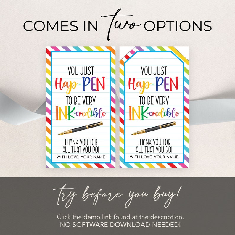 Editable Teacher Appreciation Favor Tags, School Pen Gift Tag Template ...