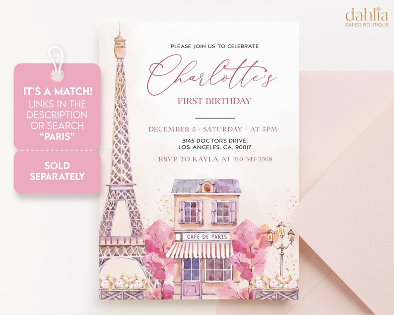 EDITABLE Paris First Birthday Custom Text Sign Pink Parisian - Etsy