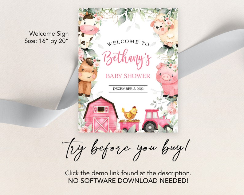 EDITABLE Farm Baby Shower Welcome Sign, Barn Animal Baby Sprinkle Party ...