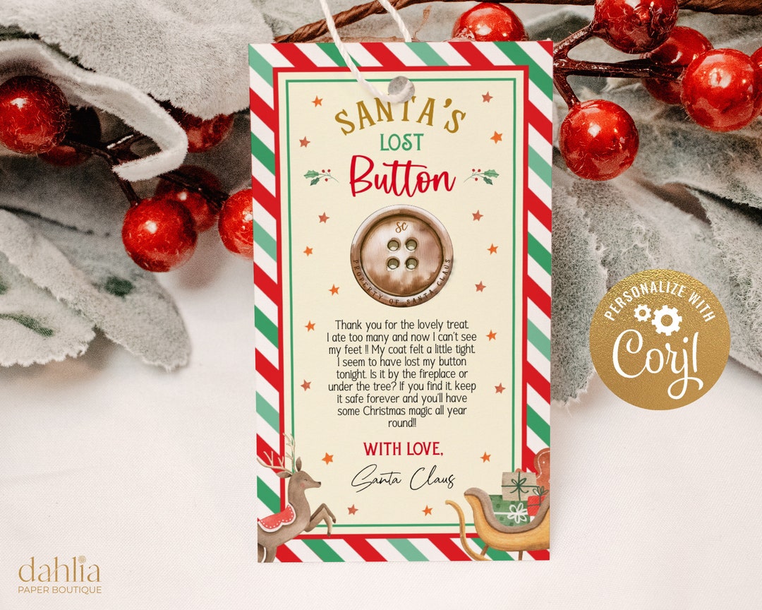 EDITABLE Santa's Lost Button Tag, Christmas Lost Button Tag, Christmas ...