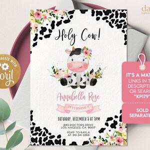 EDITABLE Holy Cow Welcome Sign, Floral Cow Print Birthday Party Decor ...