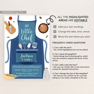 EDITABLE Cooking Birthday Invitation, Blue Kitchen Party Invite, Our ...