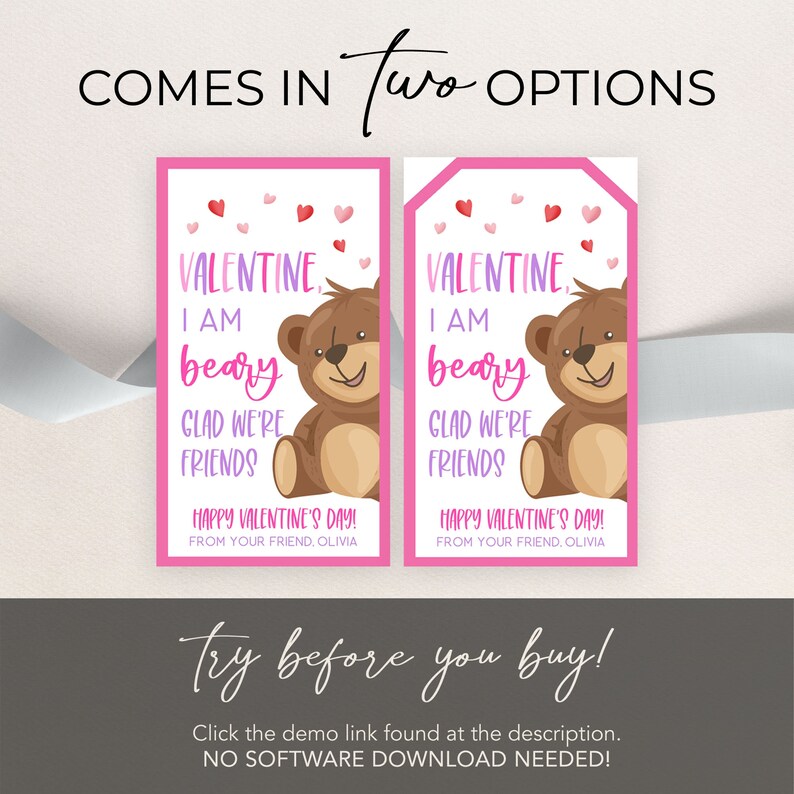 EDITABLE I'm Beary Glad We're Friends Valentines Day Tag, Teddy Bear ...