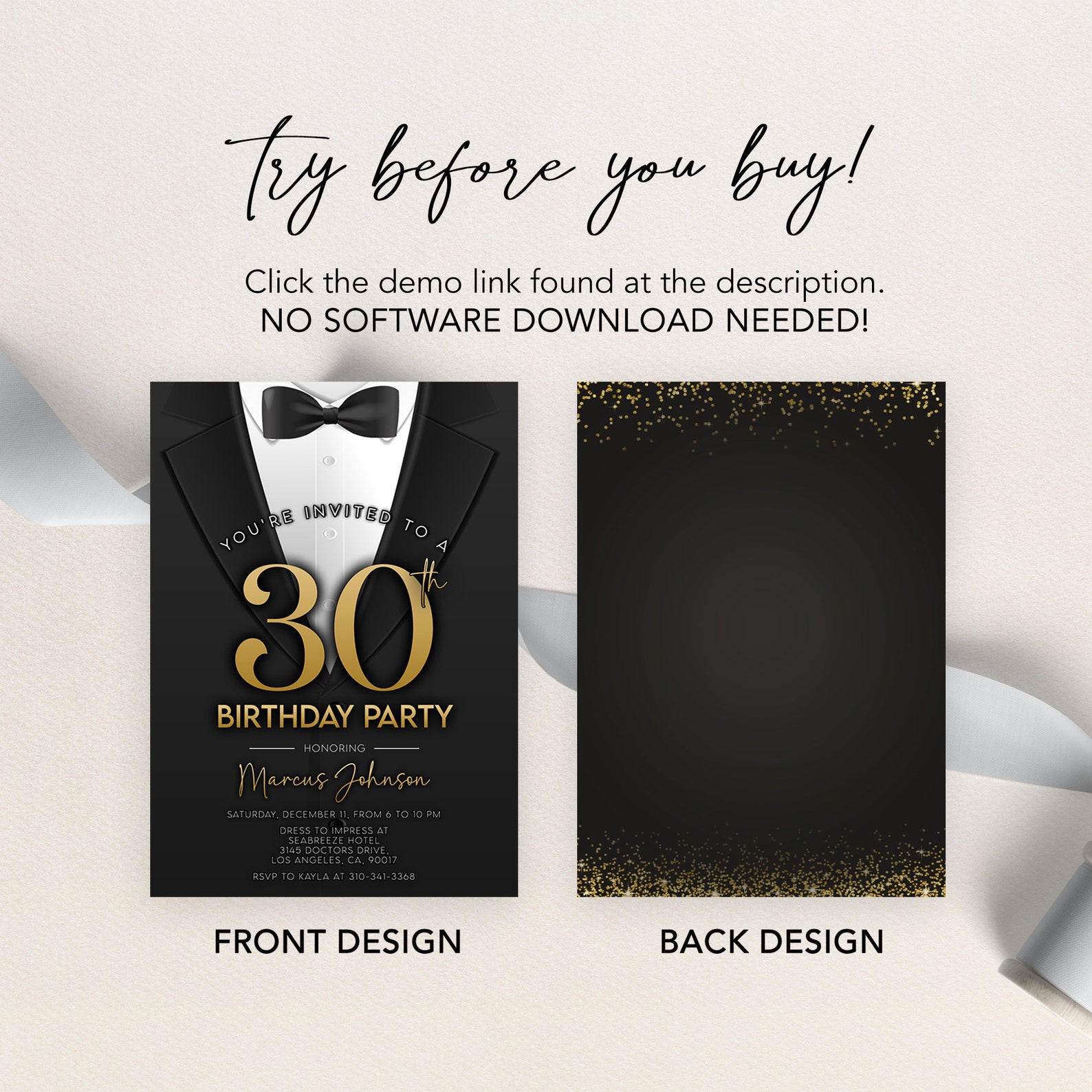 Tuxedo Birthday Invitation, Editable Black Tie Suit Birthday Invite ...