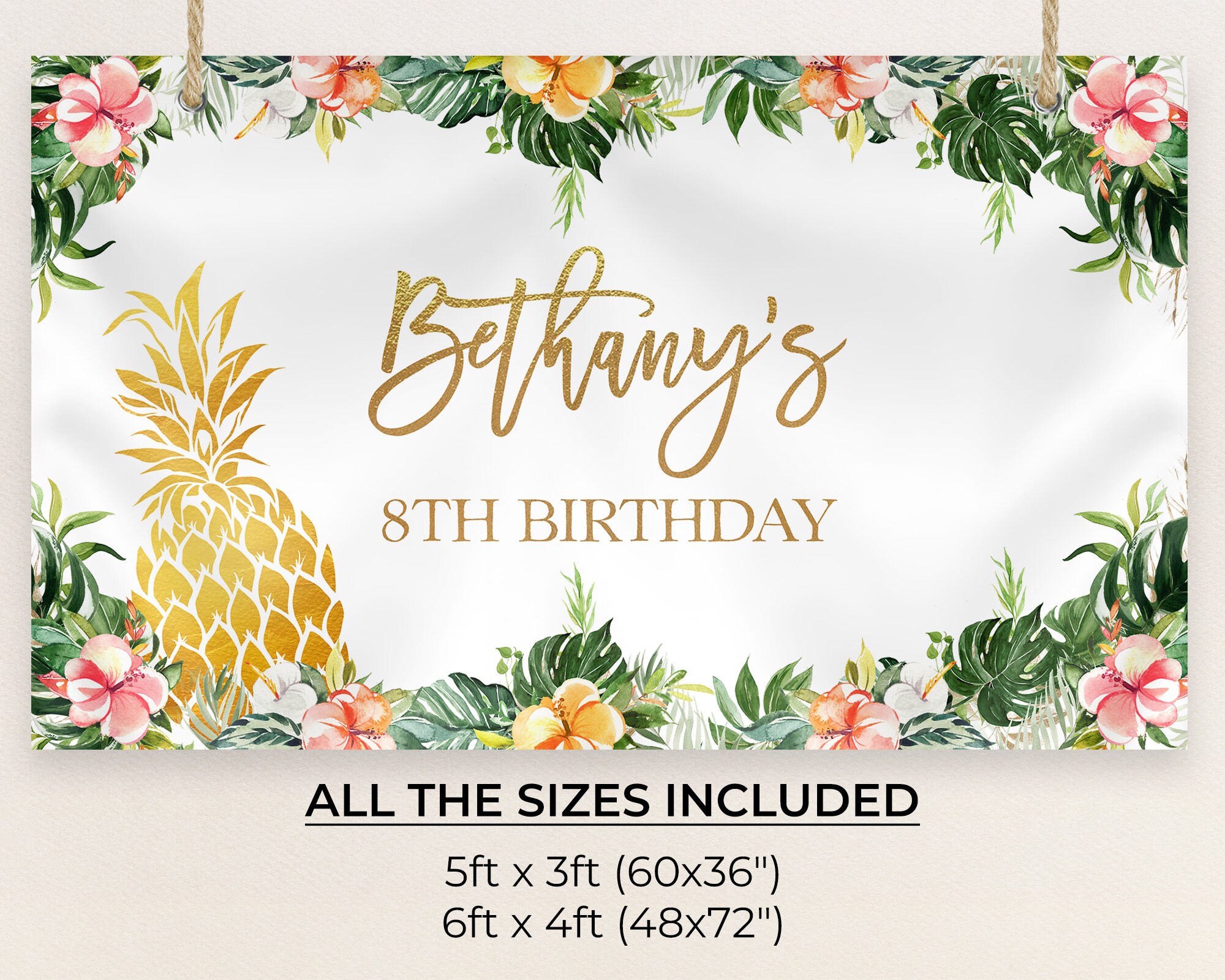 Hawaiian Pineapple Birthday Backdrop EDITABLE Luau Party - Etsy