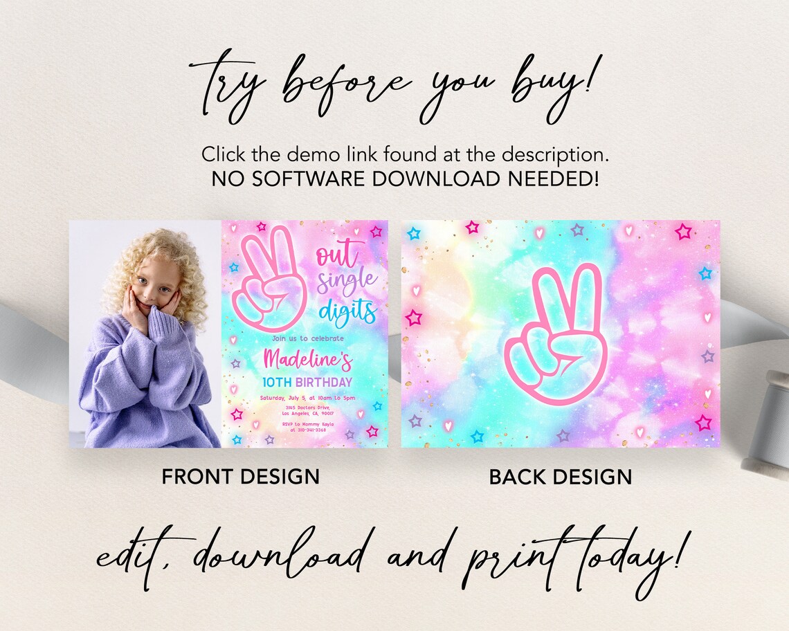 Tie Dye Birthday Invitation With Photo Editable Peace Out - Etsy
