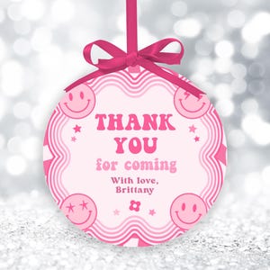 Thank You for Coming Gift Tag, EDITABLE Retro Smiley Birthday Party ...