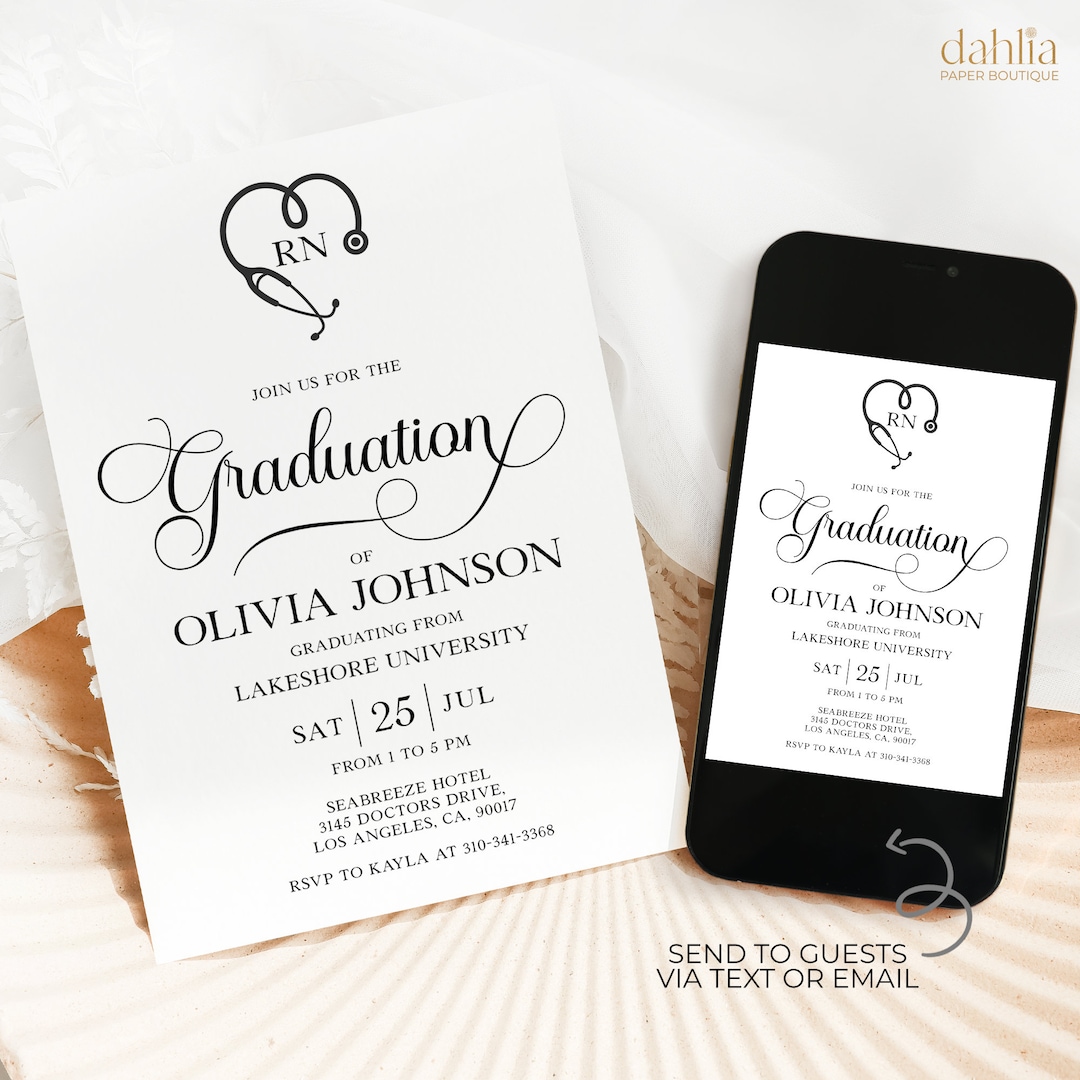 Nurse Graduation Party Invitation Template Editable, RN Graduation ...