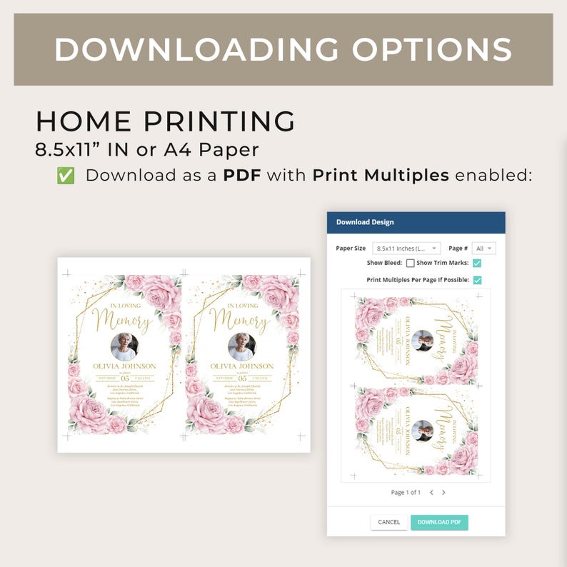 Pink Floral Funeral Invitation, Editable Funeral Announcement Template ...