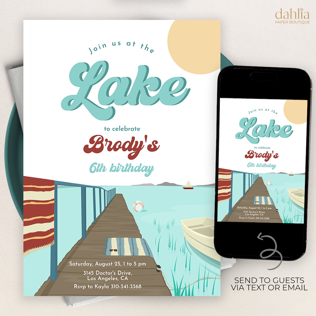 Lake Birthday Invitation, EDITABLE Summer Lake Party Invite Template ...