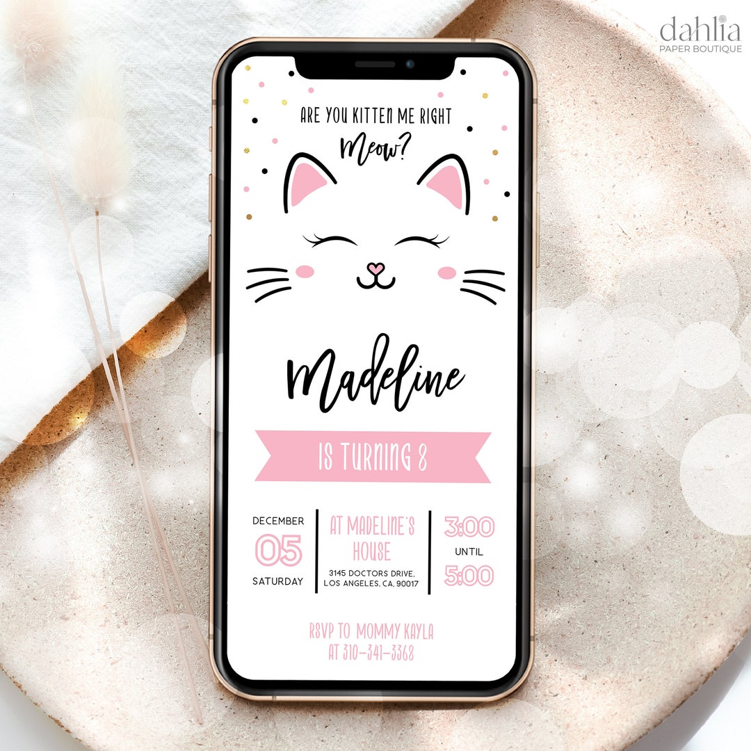 Kitty Cat Birthday Digital Invitation, EDITABLE Purrfect Party Mobile ...