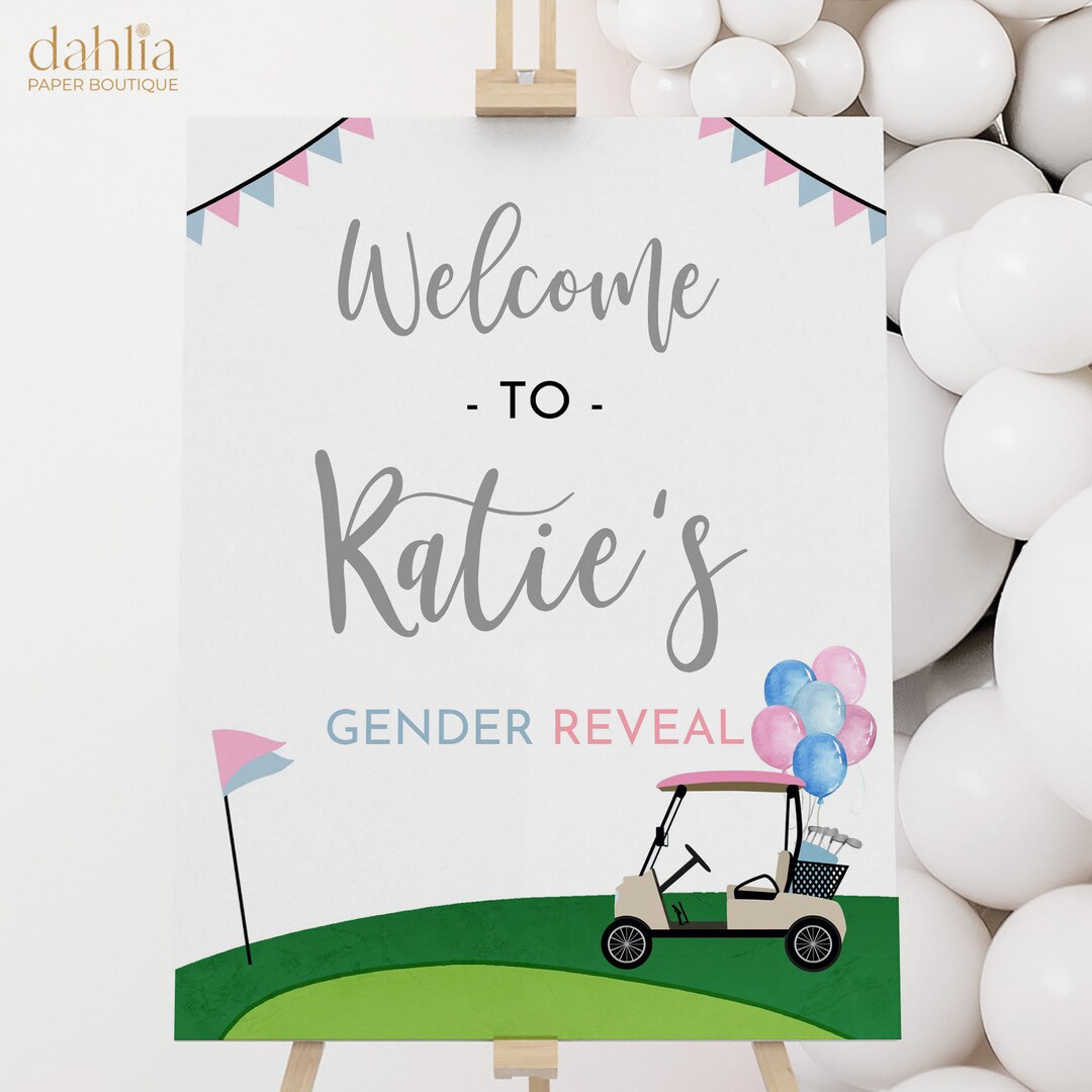Golf Gender Reveal Welcome Sign, Golfing Gender Reveal Party Decor, He ...
