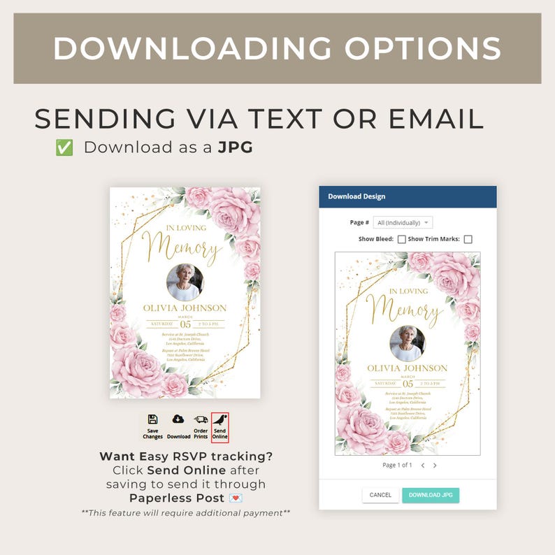 Pink Floral Funeral Invitation, Editable Funeral Announcement Template ...