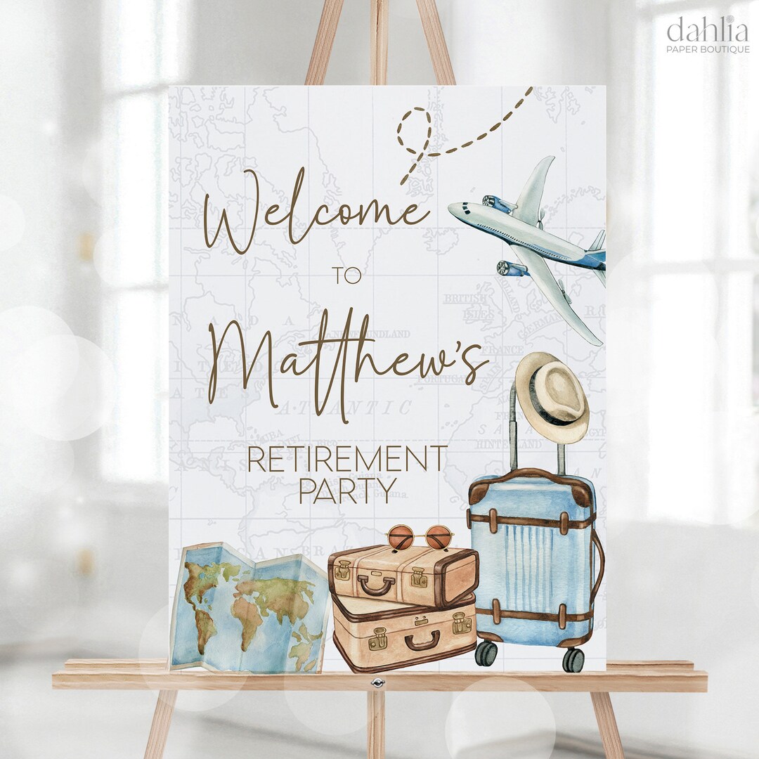 Travel Retirement Welcome Sign, Editable Adult Retirement Party Sign ...