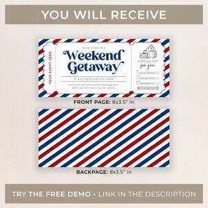 Weekend Getaway Gift Voucher, Editable Weekend Away Coupon Ticket ...