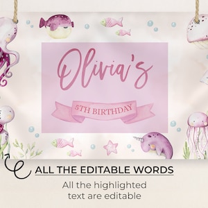 Under the Sea Birthday Backdrop, EDITABLE Ocean Animals Party Banner ...