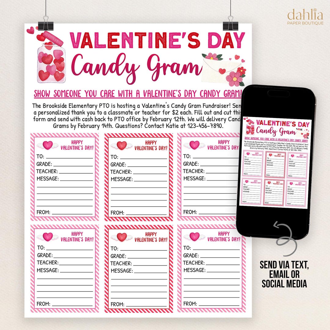 Editable Valentine's Day Candy Gram Fundraiser Flyer, Class Kindness ...