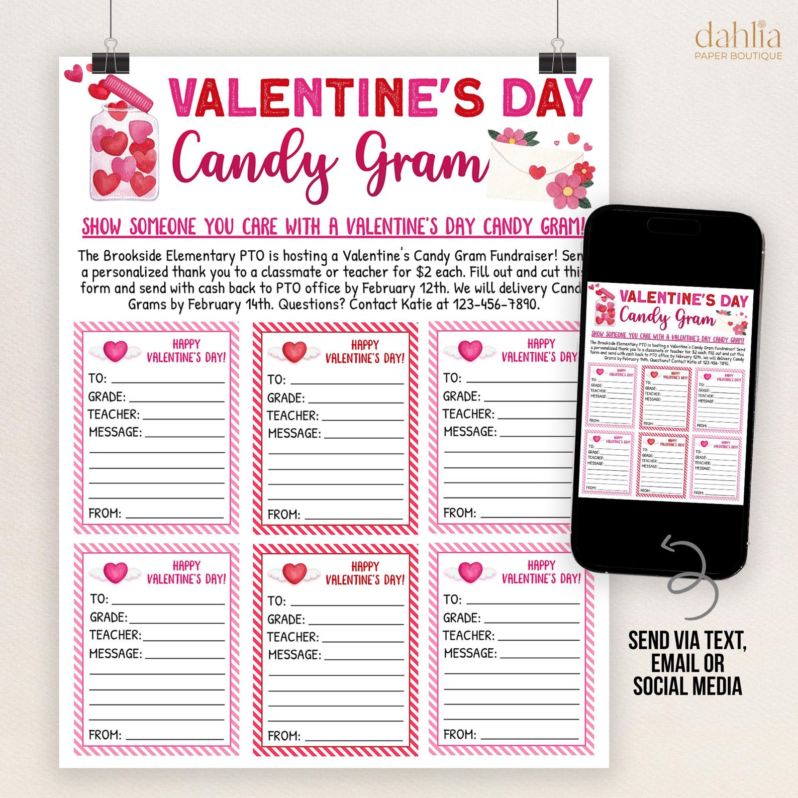 Editable Valentine's Day Candy Gram Fundraiser Flyer, Class Kindness ...