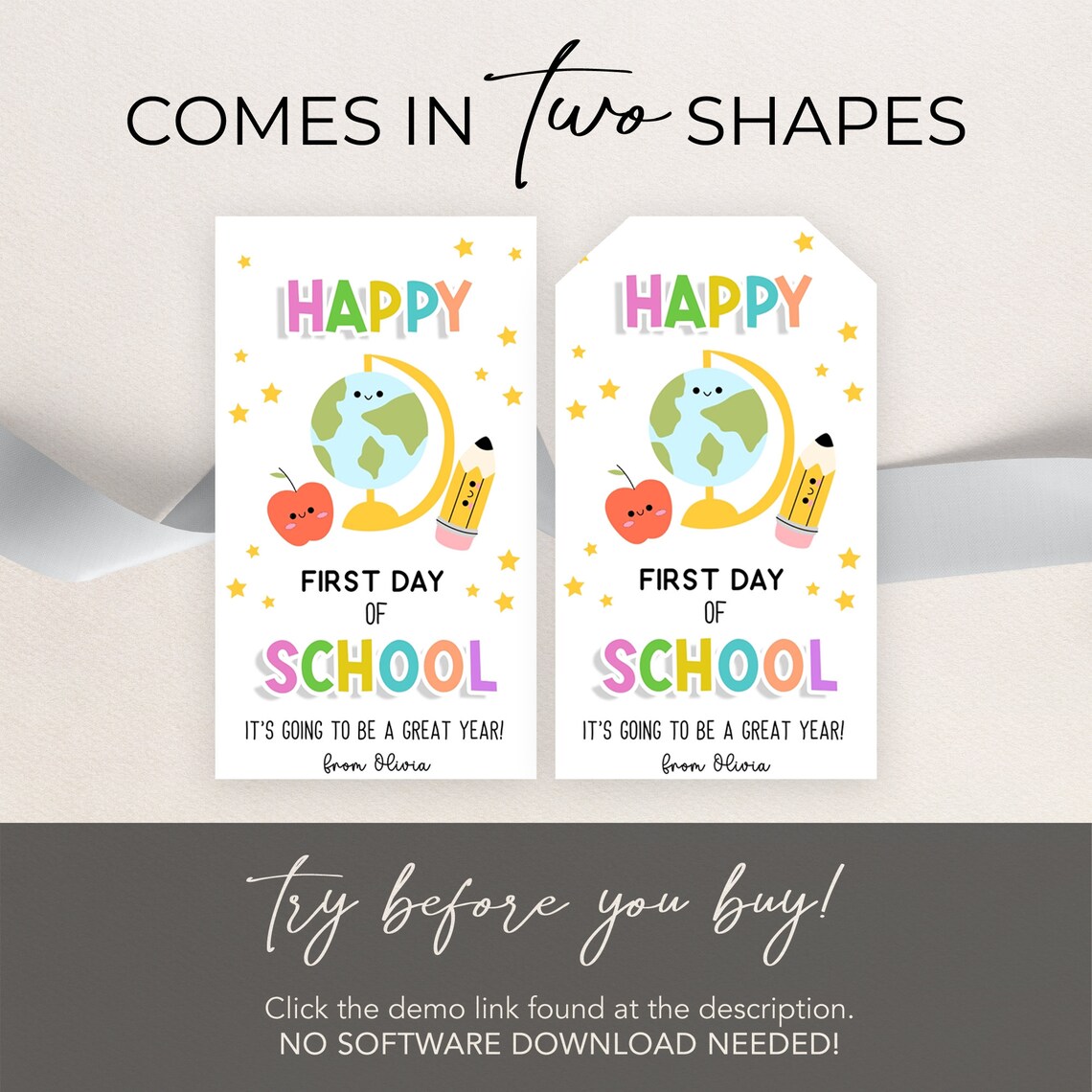 Back to School Favor Tags, EDITABLE First Day of School Gift Tag ...