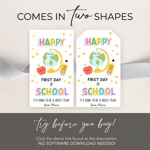Back to School Favor Tags, EDITABLE First Day of School Gift Tag ...