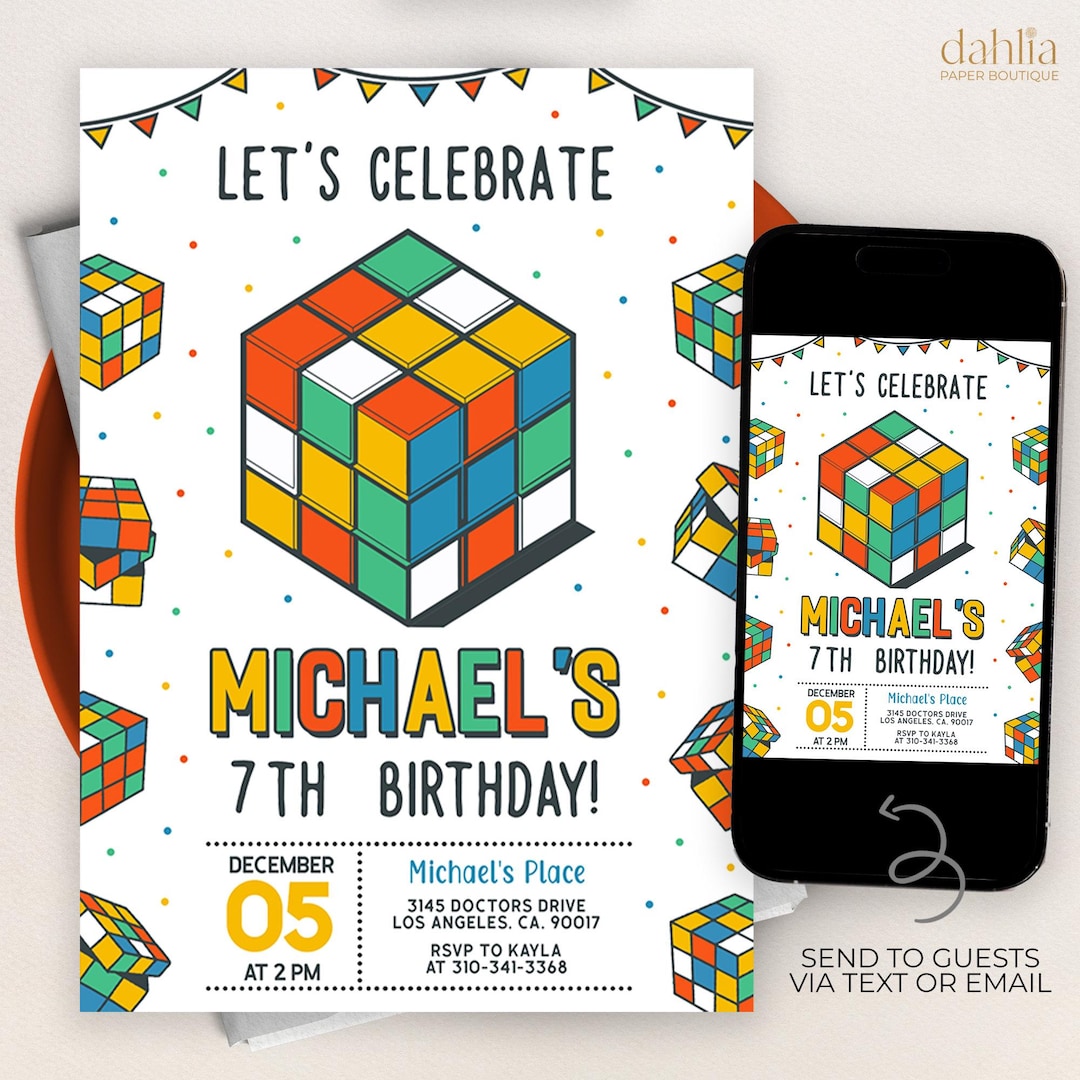 EDITABLE Puzzle Cube Party Invitation, Kids Game Birthday Invite, Game ...