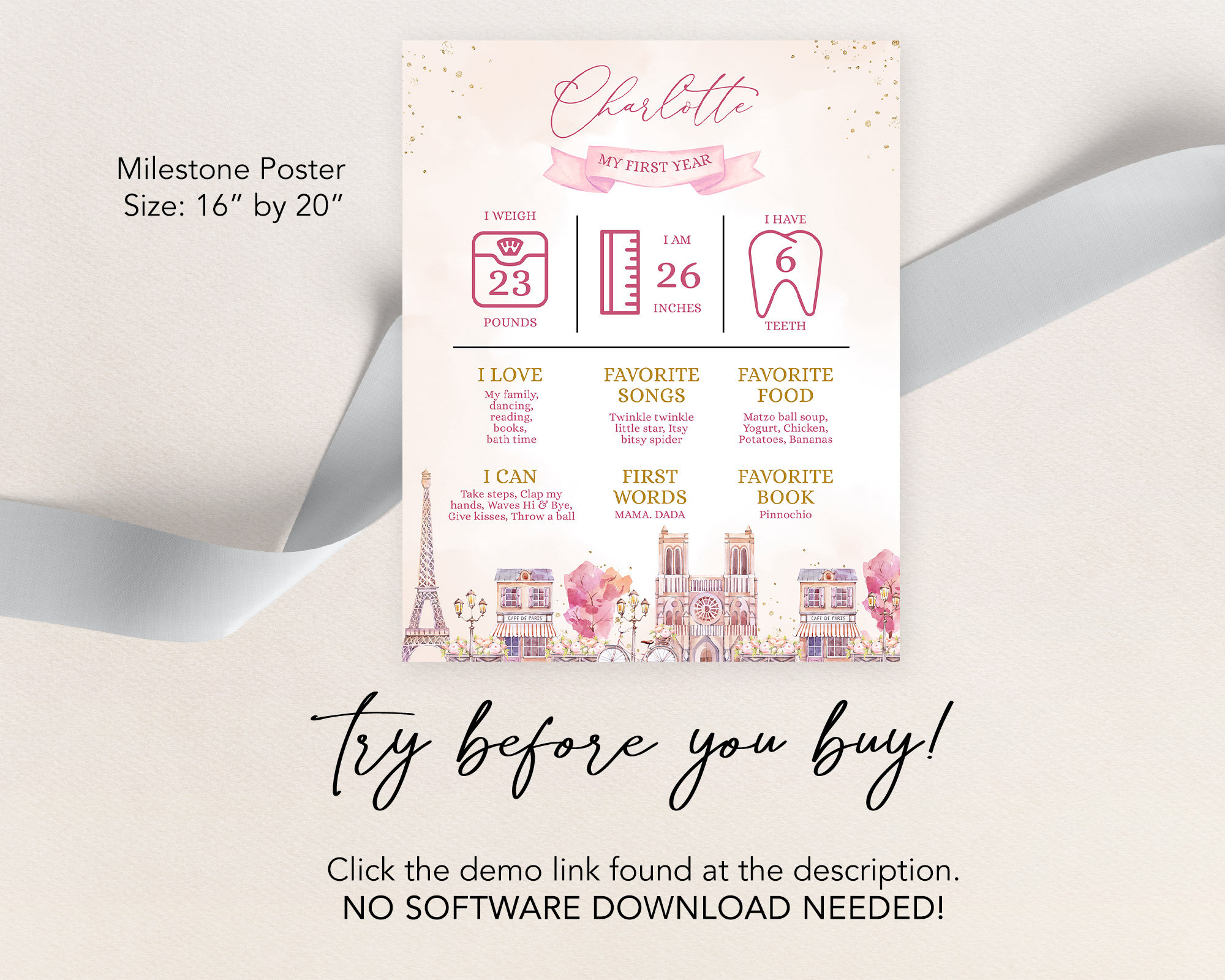 Paris First Birthday Milestone Poster EDITABLE Birthday Sign - Etsy