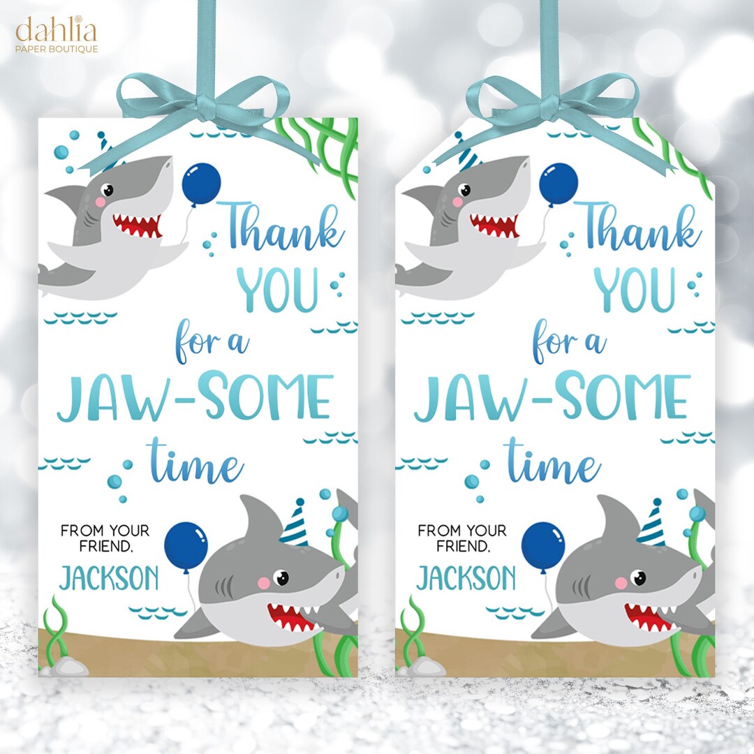 Shark Party Favor Thank You Tag Editable Template, Shark Birthday Party ...
