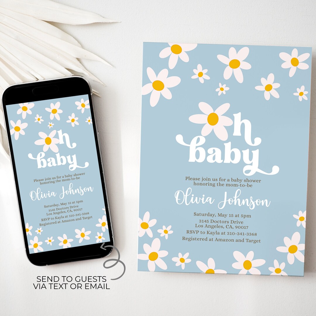 Daisy Baby Shower Invitation, EDITABLE Oh Baby Party Template, Floral ...