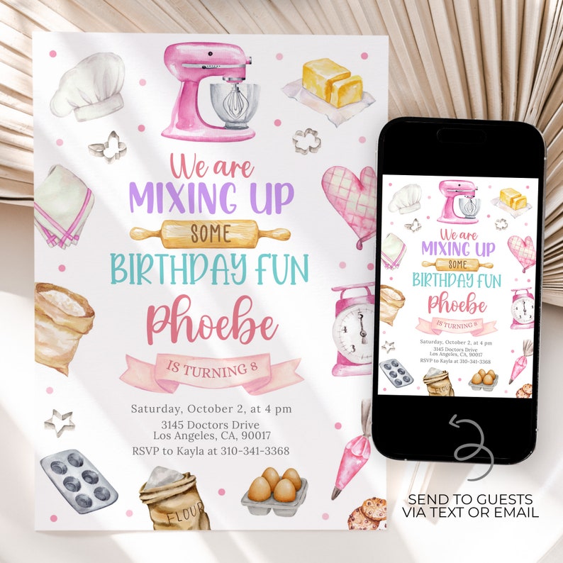 EDITABLE Baking Birthday Invitation, Kitchen Party Invite Template ...
