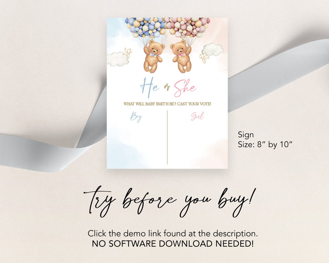 EDITABLE Teddy Bears Gender Reveal Voting Sign Boy or Girl - Etsy