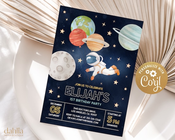 Space First Birthday Invitation Editable Galaxy Party - Etsy