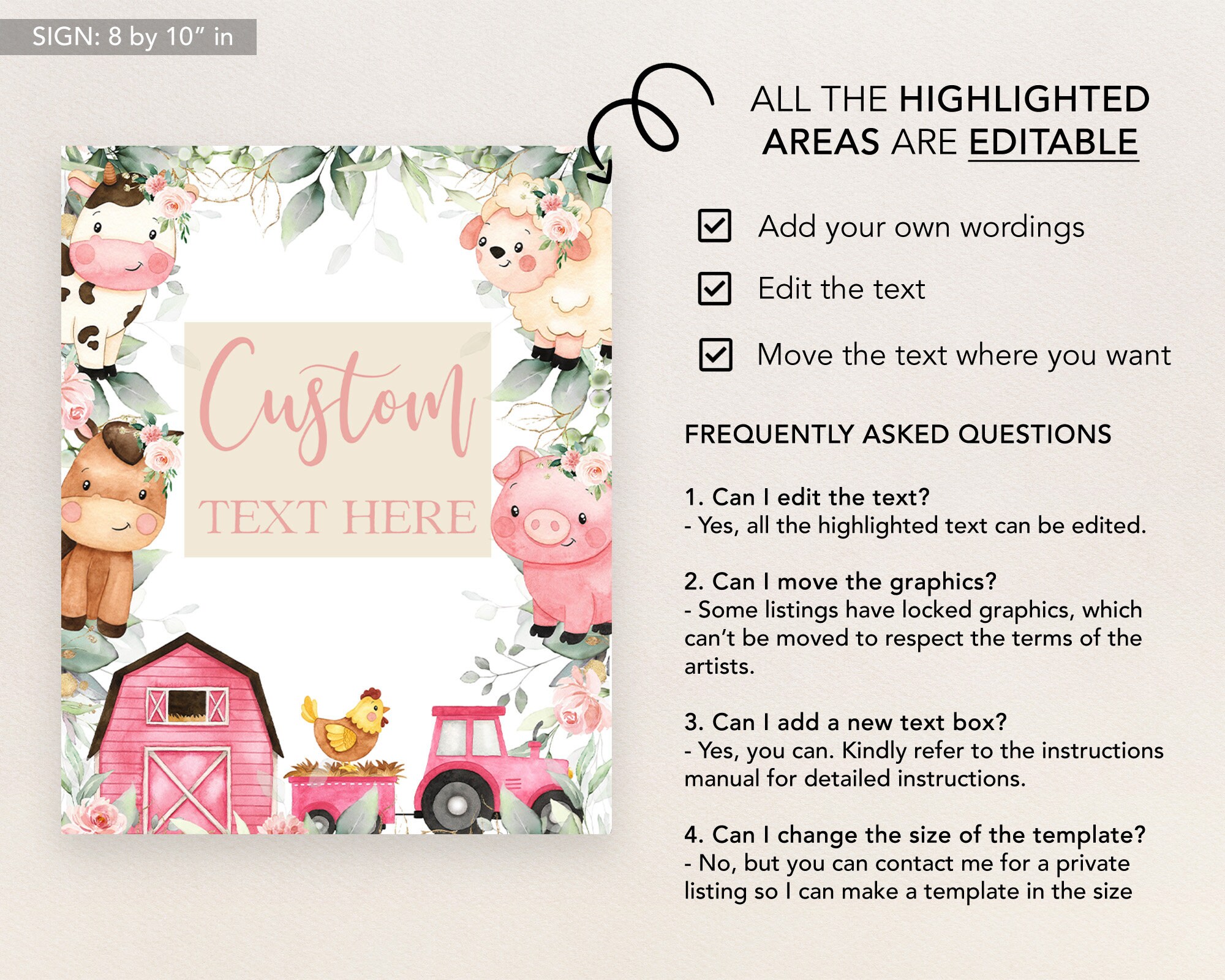 EDITABLE Farm Baby Shower Custom Text Sign Barn Animal Baby - Etsy