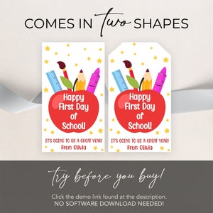 First Day of School Favor Tags, EDITABLE Back to School Gift Tag ...