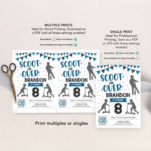 Scooter Birthday Invitation, EDITABLE Blue Skating Party Invite, Bike ...