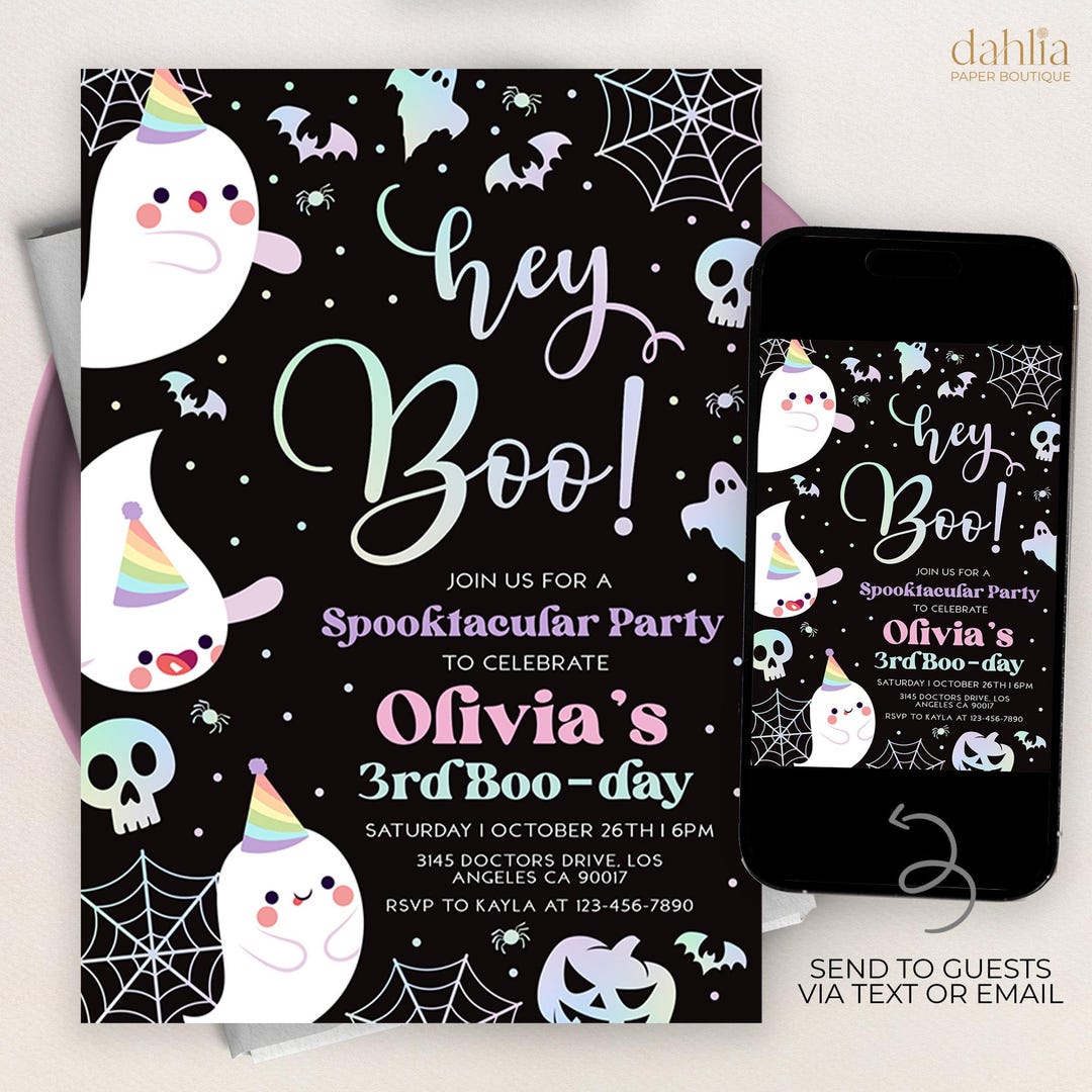 Hey Boo Birthday Invitation, EDITABLE Spooktacular Halloween Party ...