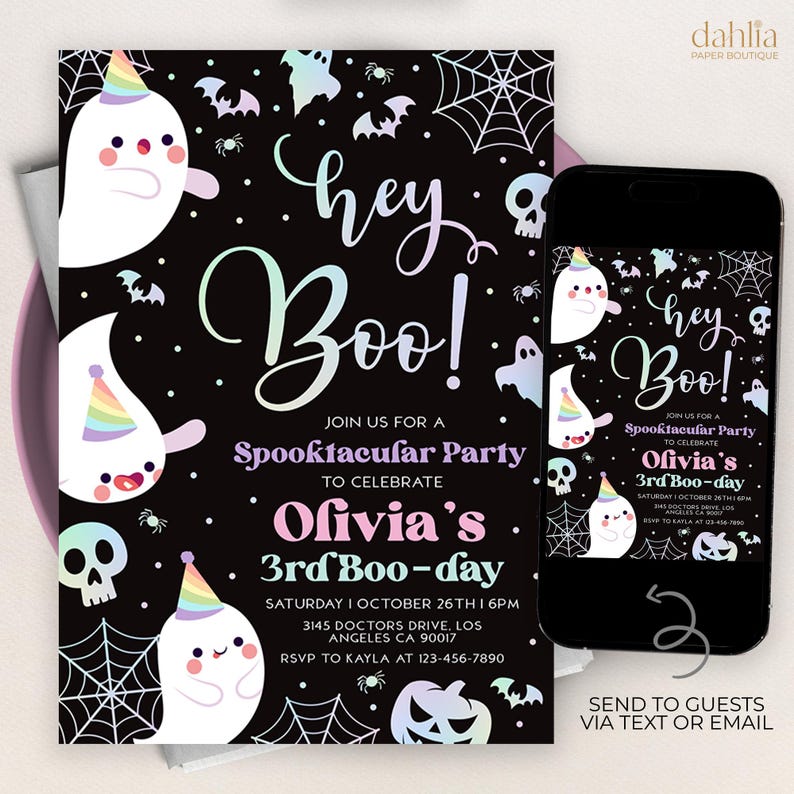 Hey Boo Birthday Invitation, EDITABLE Spooktacular Halloween Party ...