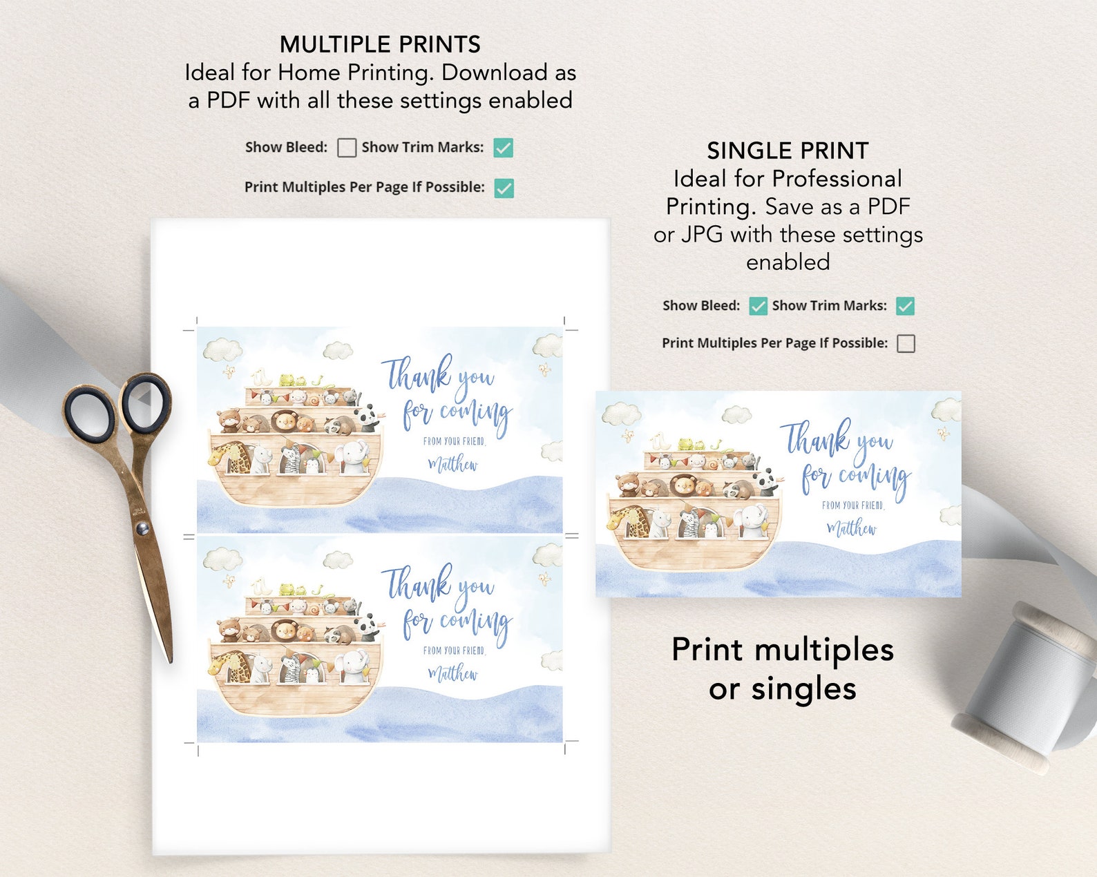 Noah's Ark Gable Box Label Template, Editable Boho Animals Party ...