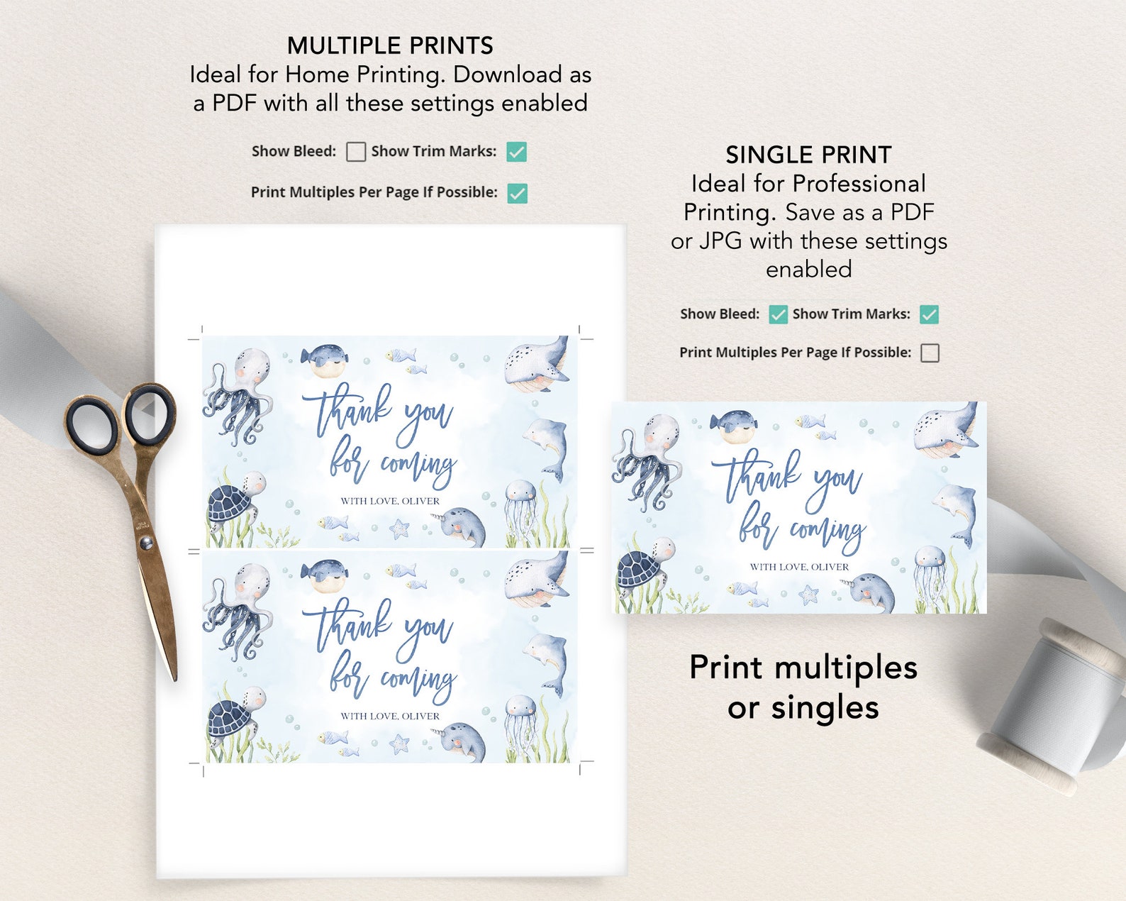 Under the Sea Gable Box Label Template, Editable Ocean Animals Party ...