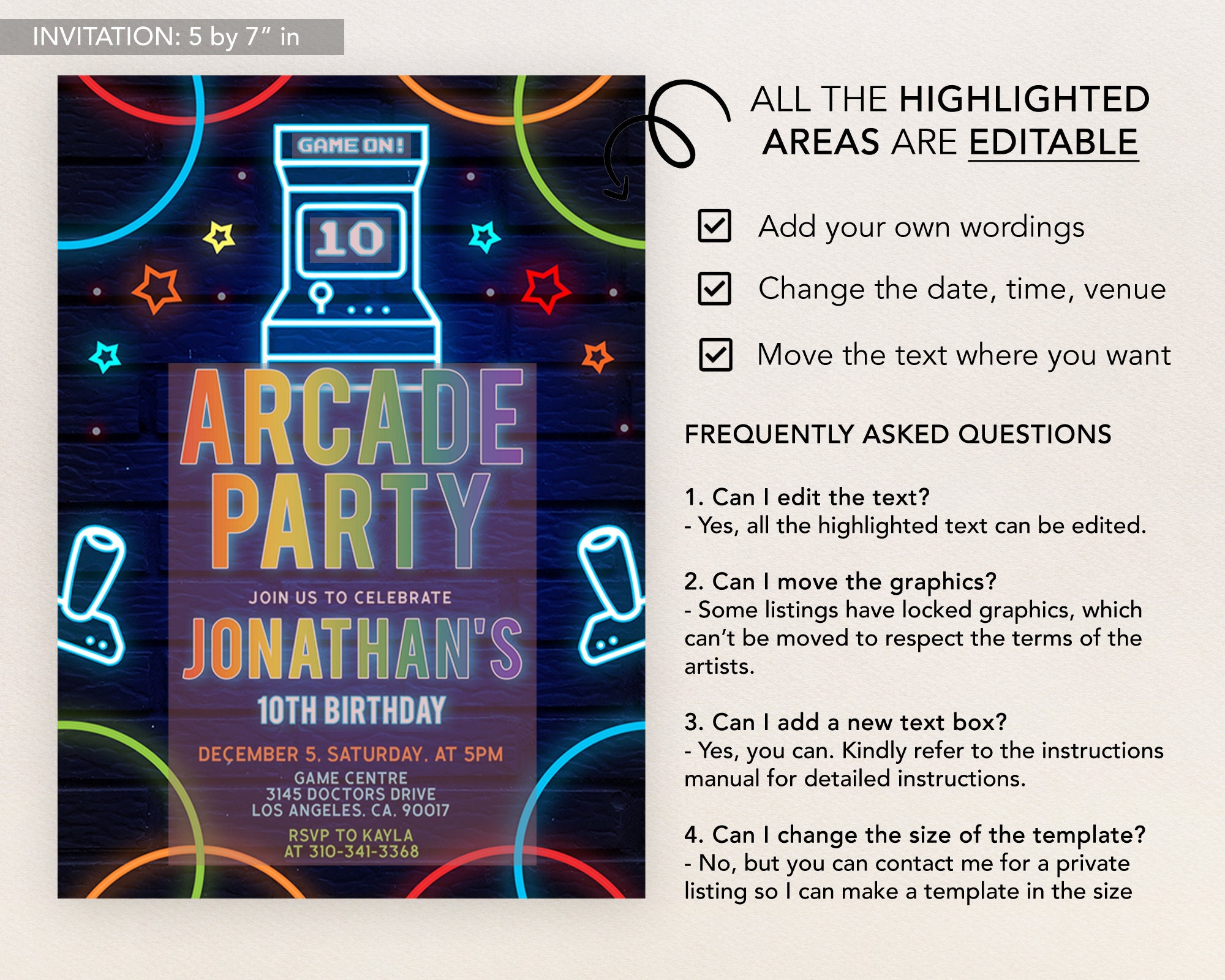 EDITABLE Arcade Party Invitation Gamer Birthday Invite Blue - Etsy