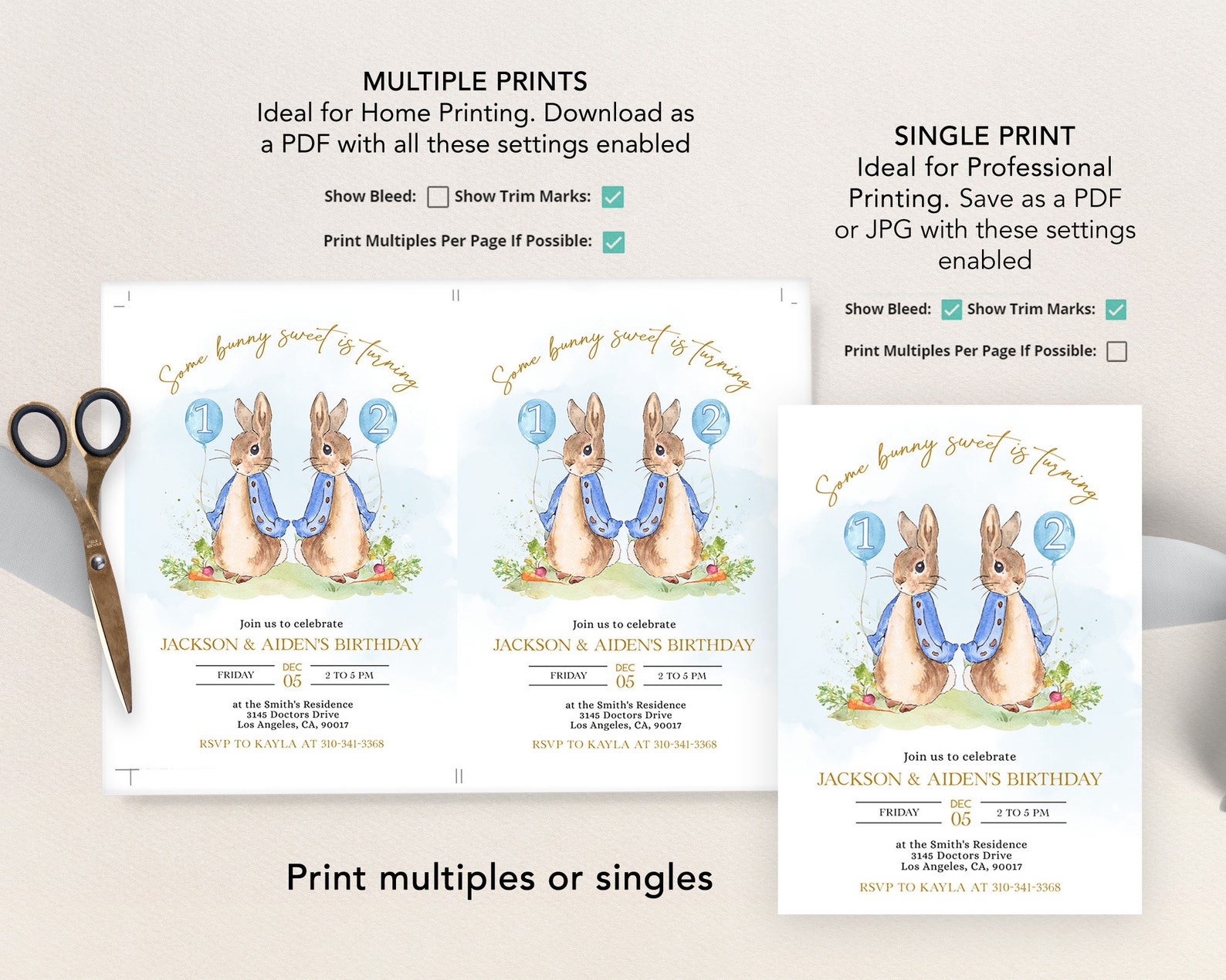 Peter Rabbit Joint Birthday Invitation Editable Invite | Etsy